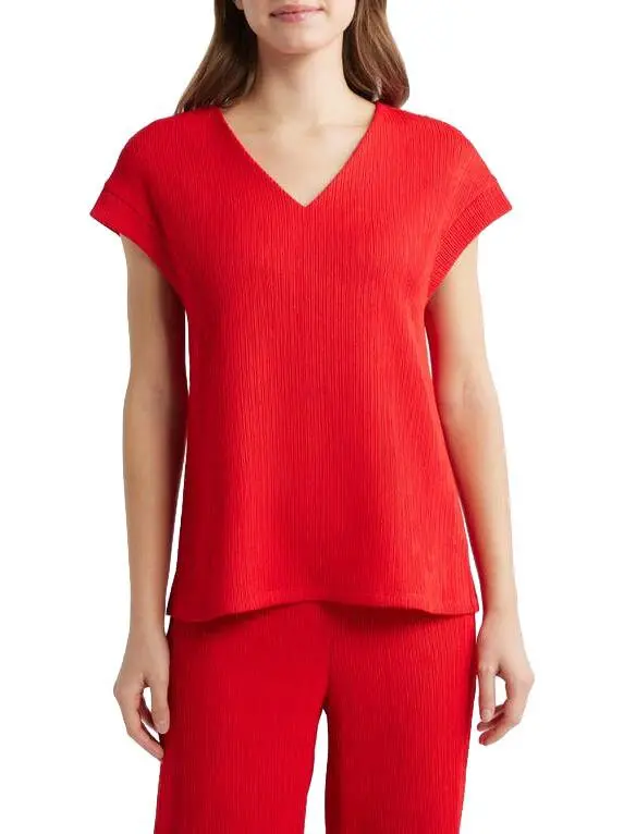 Anne Klein Knit V-neck Top - Begonia Red