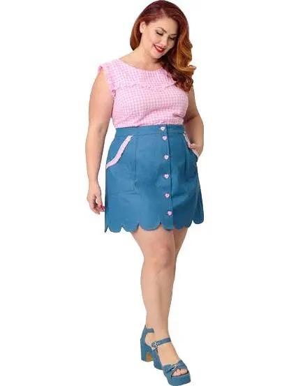 SMAK PARLOUR Scallop Hem Mini Skirt - Blue & Pink Gingham