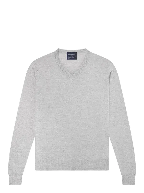 John Smedley Bill Nighy Merino Wool V-neck Sweater - Gray