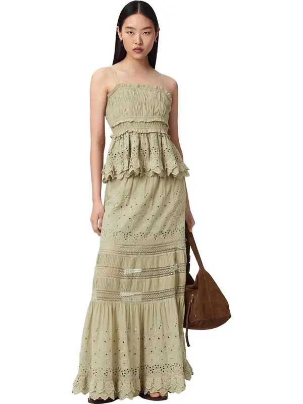 ALLSAINTS Camille Embroidered Lace Top - Haze Green