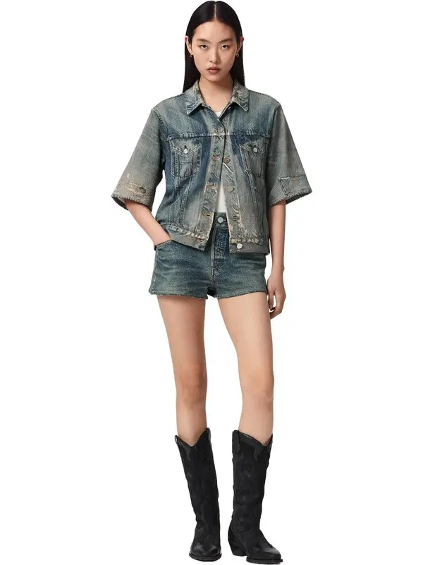 ALLSAINTS Asher Terry High Waisted Illusion Denim Shorts - Illusion Tint Blue