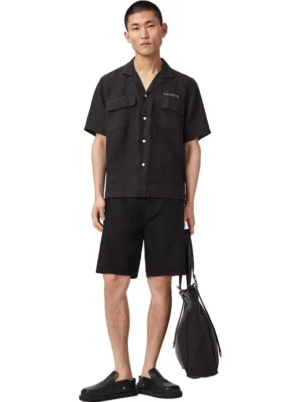 ALLSAINTS Corbett Relaxed Fit Linen-blend Shorts - Black