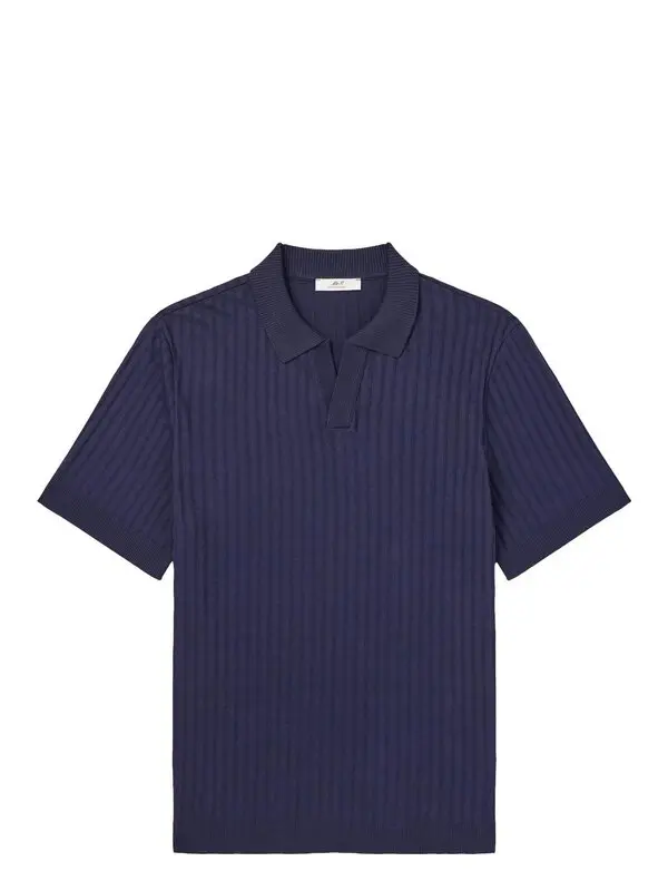 Mr P. Organic Cotton Jacquard Polo Shirt - Blue