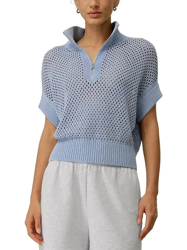 Lilysilk Pointelle Half-zip Sweater - Chambray Blue
