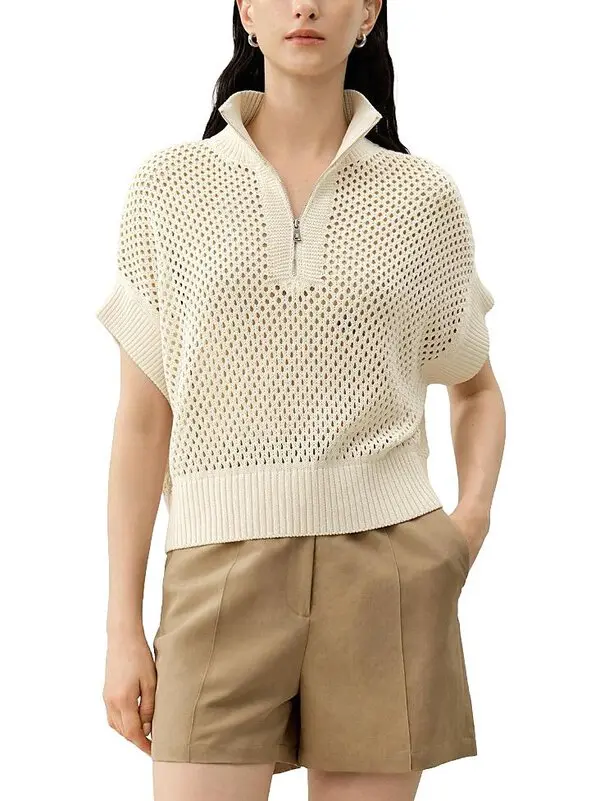 Lilysilk Pointelle Half-zip Sweater - Lily White