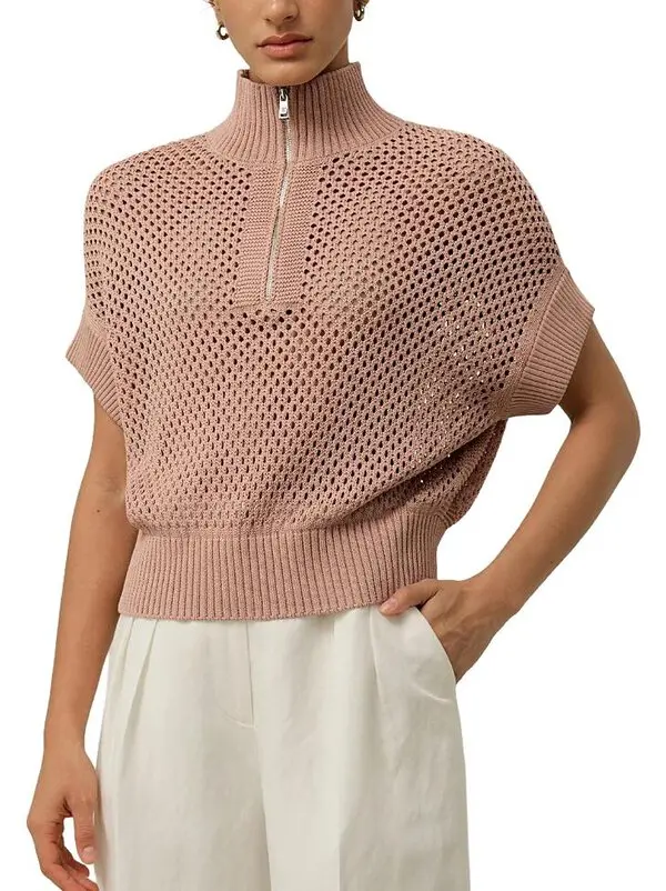 Lilysilk Pointelle Half-zip Sweater - Warm Taupe
