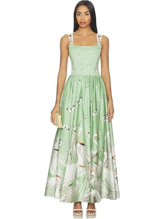 Alice + Olivia Guinevere Bustier Maxi Dress - Drift Light Sage