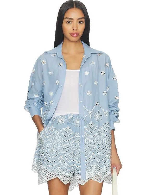 Misa Embroidered Cotton Shirt - Periwinkle Scallop