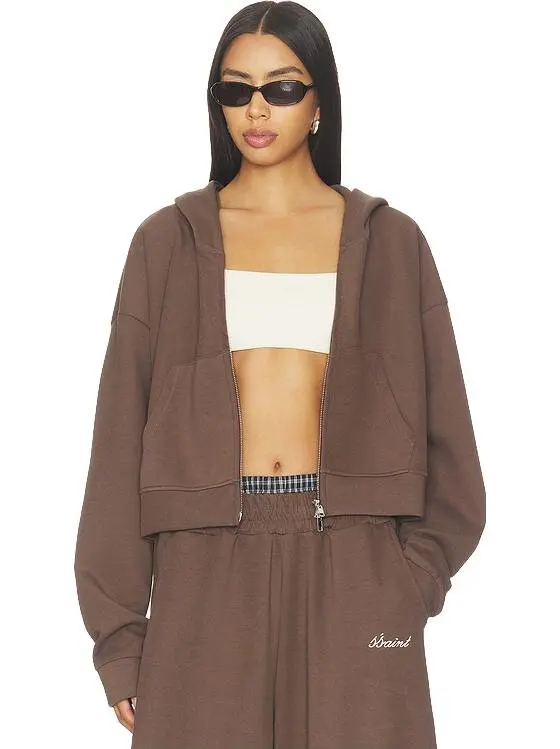 SSAINT Cropped Full Zip Hoodie - Brown