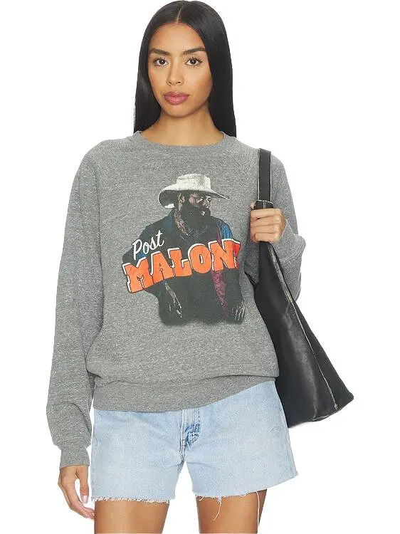 Daydreamer Post Malone Posty Leanin Vintage Raglan Sweatshirt - Heather Grey