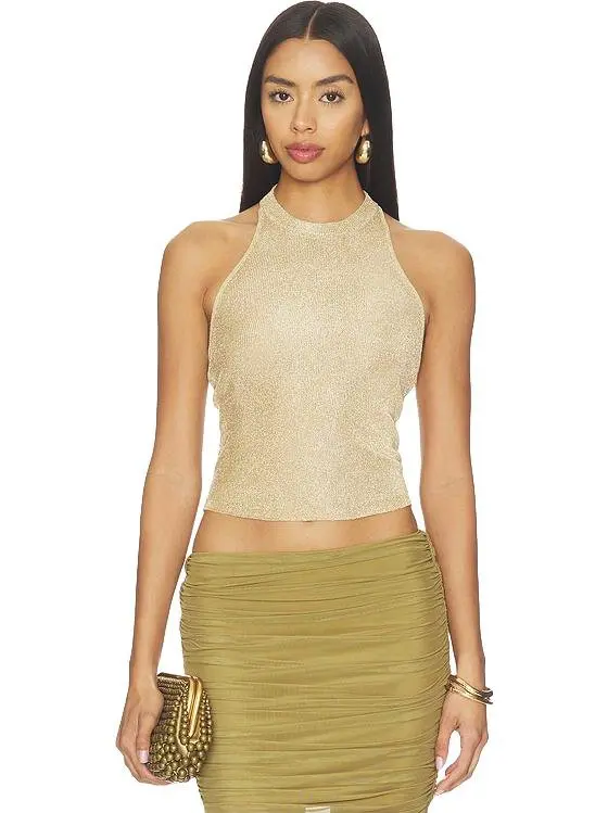 SEROYA Minnie Metallic Knit Halter Top - Gold