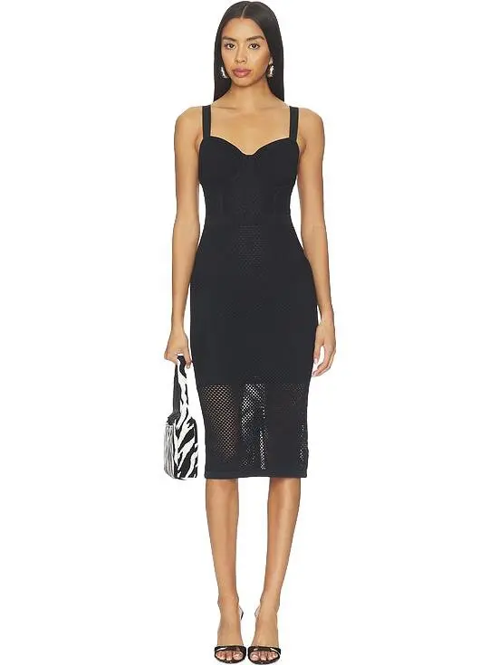 L'Agence Michelle Bra Cup Pointelle Midi Dress - Black