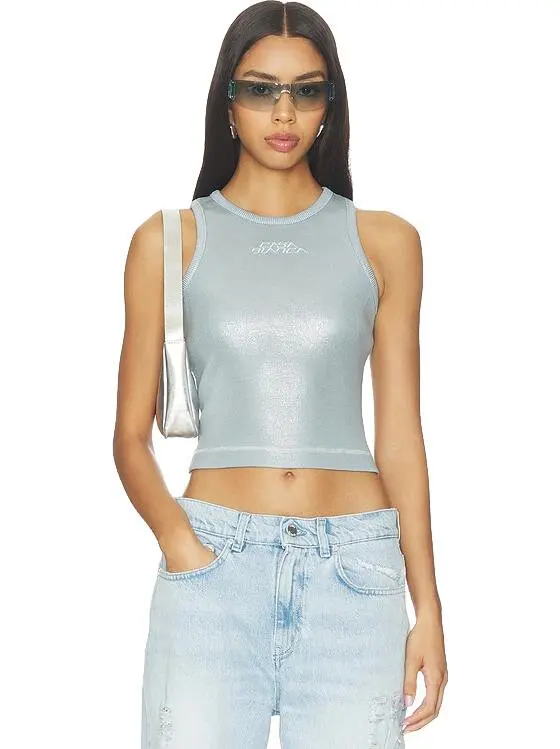 Casablanca Ribbed Plated Tank Top - Silver And Blue