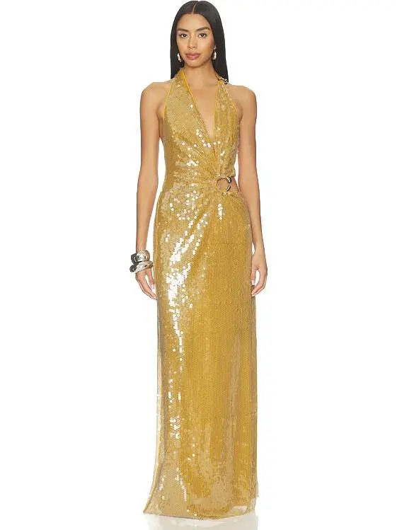Misha Collection Devon Sequin Dress - Mustard Gold