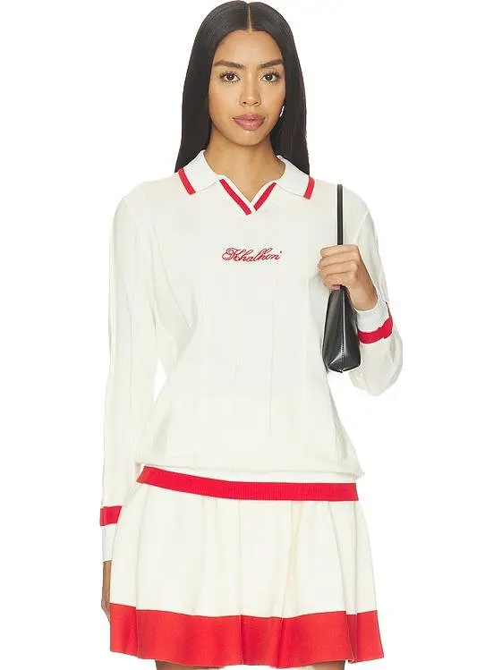 KHALHON V-tipped Varsity Knit Pullover - Cream