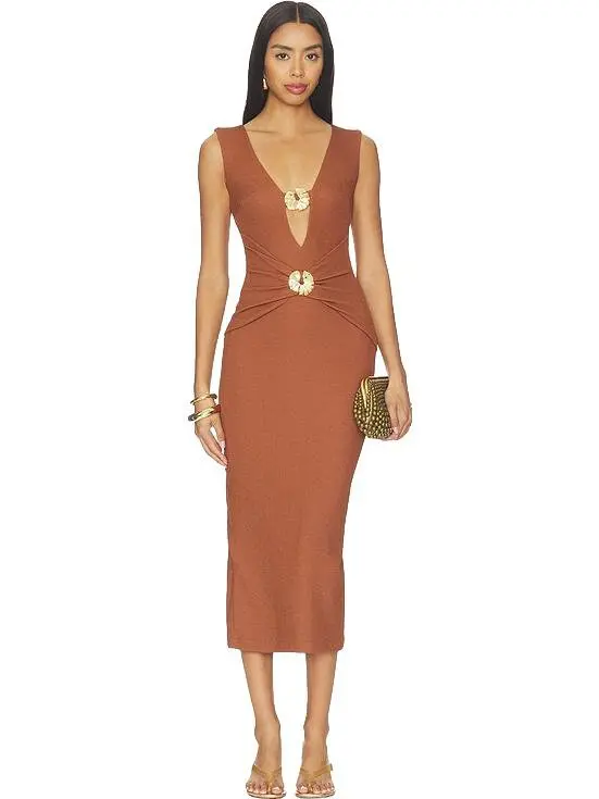 PatBO Cora Knit Midi Dress - Brown