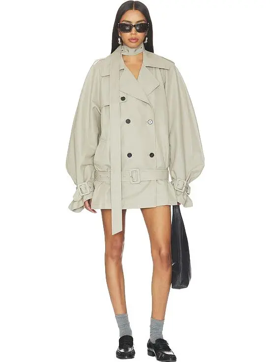MARRKNULL Belted Short Trench Coat - Khaki