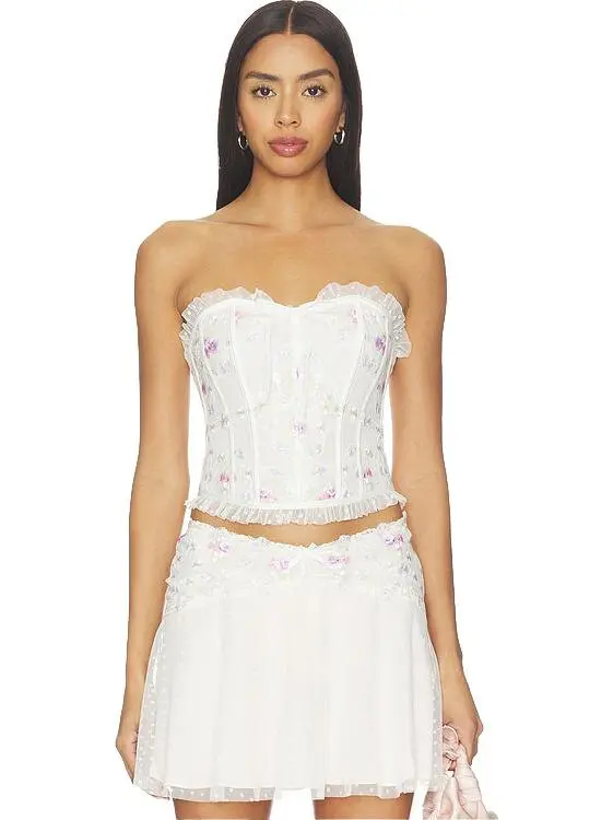 For Love & Lemons Spring Blossom Corset Top - White