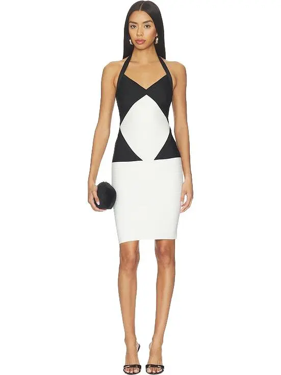 Herve Leger Halterneck Bandage Dress - White