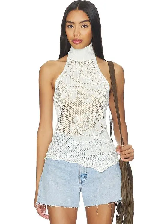 MORE TO COME Stacie Crochet Halter Top - Natural