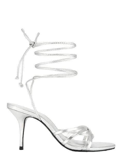 BLACK SUEDE STUDIO Tally 80 Metallic Silver Lace-up Sandals - Silver Metallic Leather