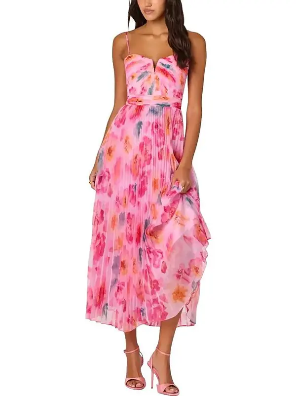 Astr The Label Bayley Printed Midi Dress - Pink Multi