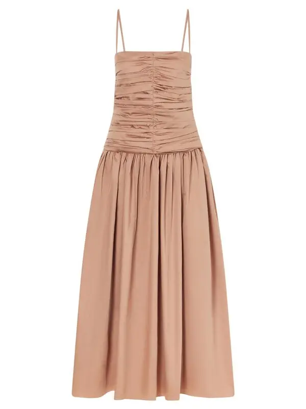 Tove Amina Gathered Organic Cotton Midi Dress - Neutrals