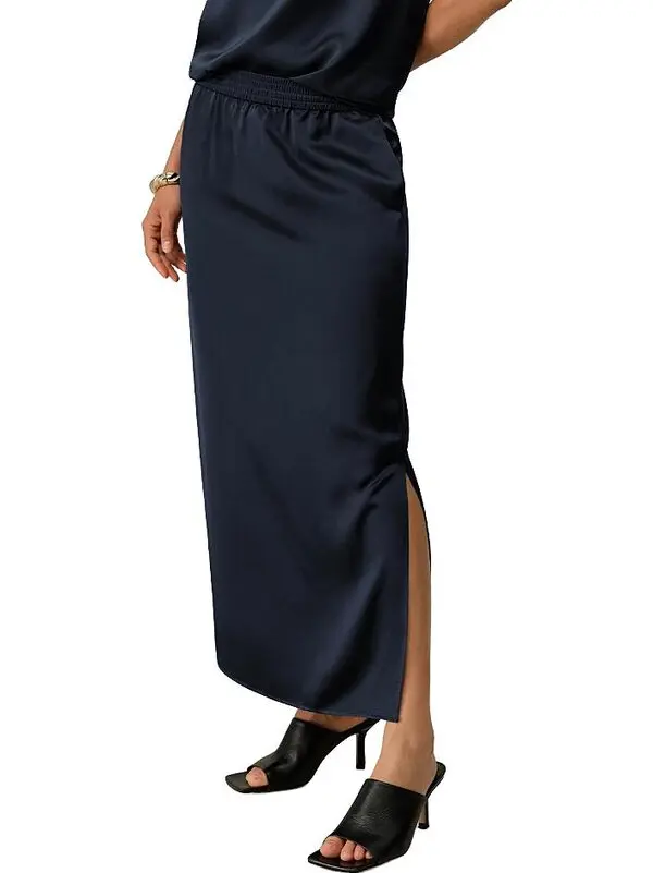 Lilysilk Washable Silk Charmeuse Pull-on Skirt - Midnight Blue