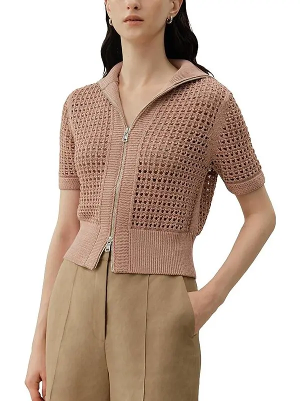 Lilysilk Toscana Pointelle Knit Double-zip Cardigan - Warm Taupe