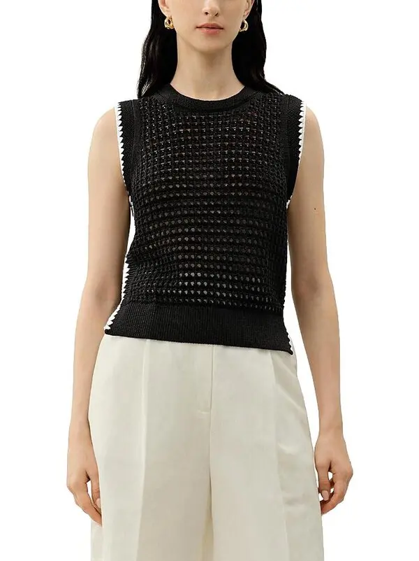 Lilysilk Toscana Pointelle Embroidered Vest - Black
