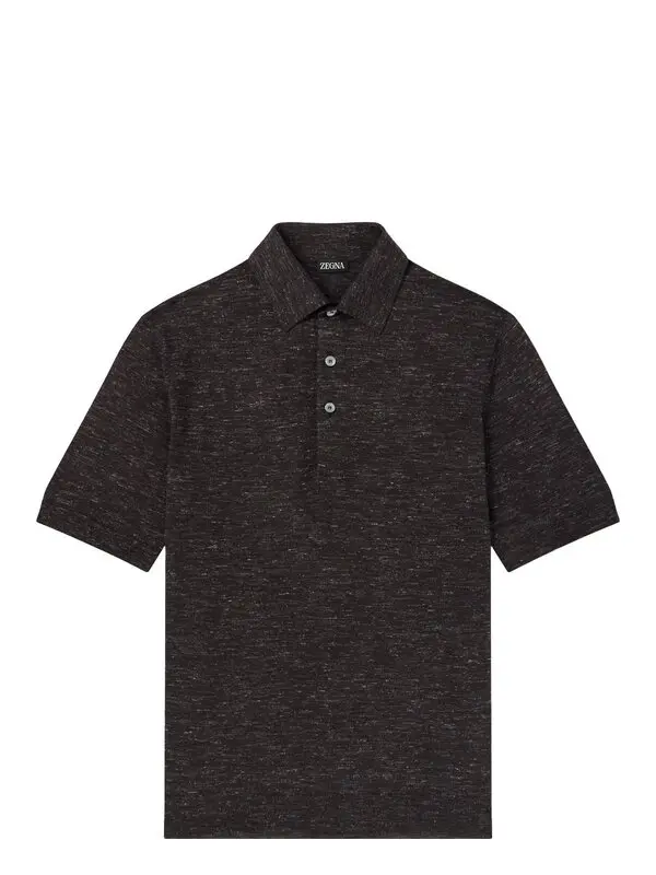 Zegna Silk, Cashmere And Linen-blend Polo Shirt - Brown