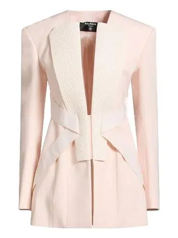 Balmain Single-breasted Blazer In Wool And Polyester - Pink
