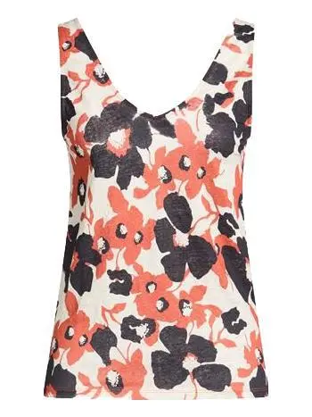 Majestic Filatures Cotton And Linen Floral-print Top - Red