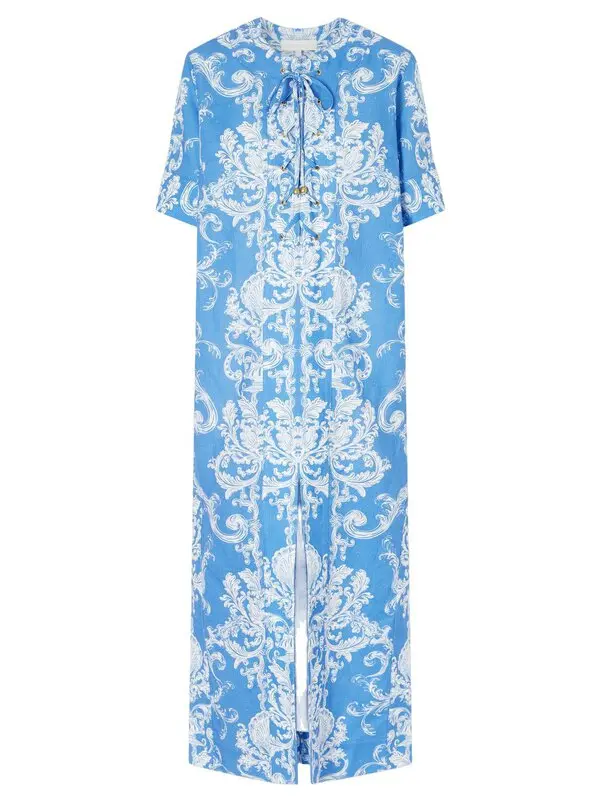 Borgo De Nor Calista Printed Linen Maxi Dress - Blue