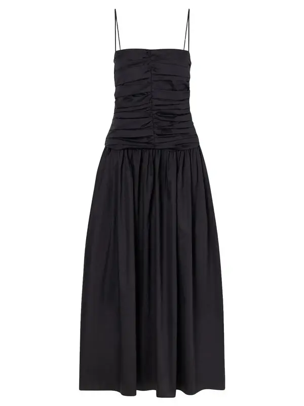 Tove Amina Gathered Organic Cotton Midi Dress - Black