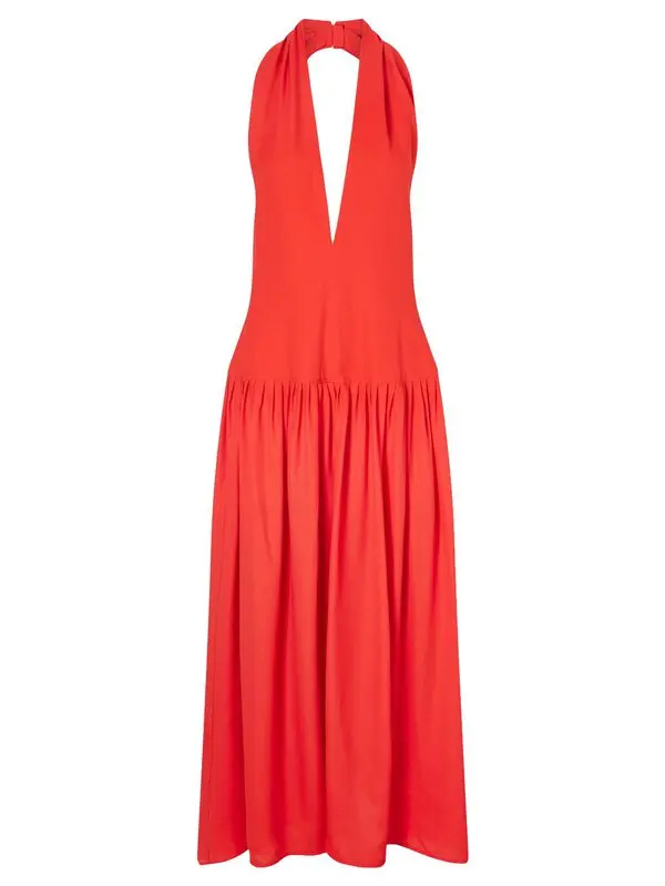 Proenza Schouler Tala Pleated Georgette Halterneck Maxi Dress - Red