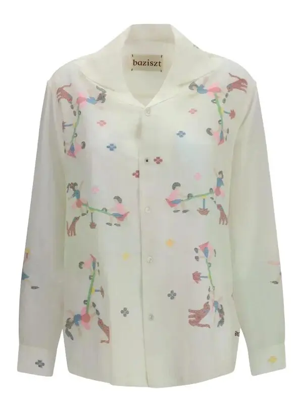BAZISZT Joy Jam Embroidered Long-sleeve Shirt - Neutrals