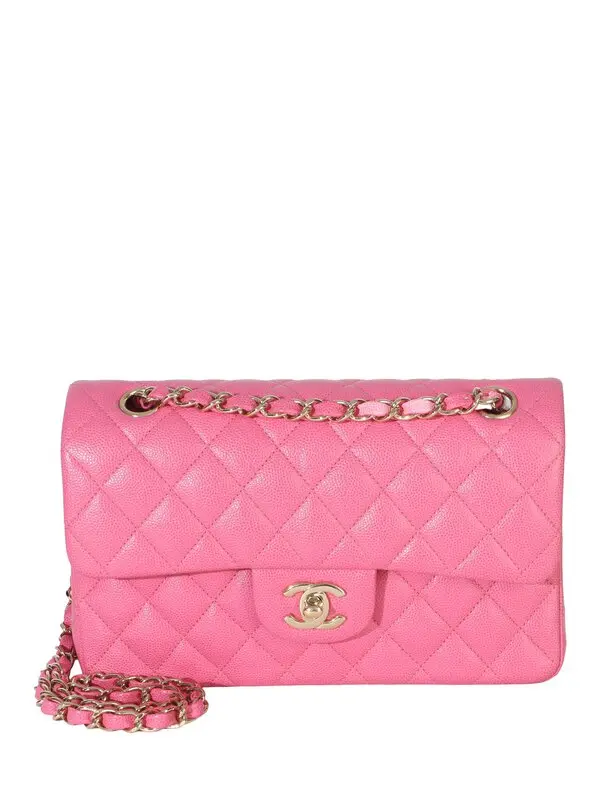 Chanel Dark Quilted Caviar Classic Double Flap Bag - Pink