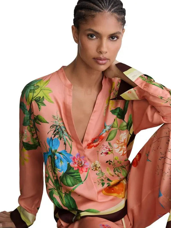 REISS Milos Tropical Scarf-print Half-button Shirt - Pink