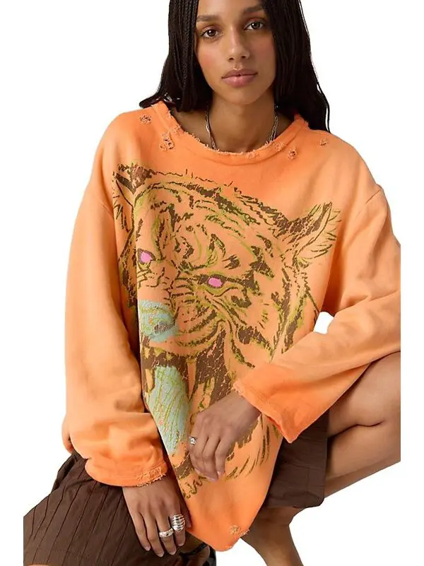 MAGNOLIA PEARL Tiger Face Hermosa Sweatshirt - Orange Pattern