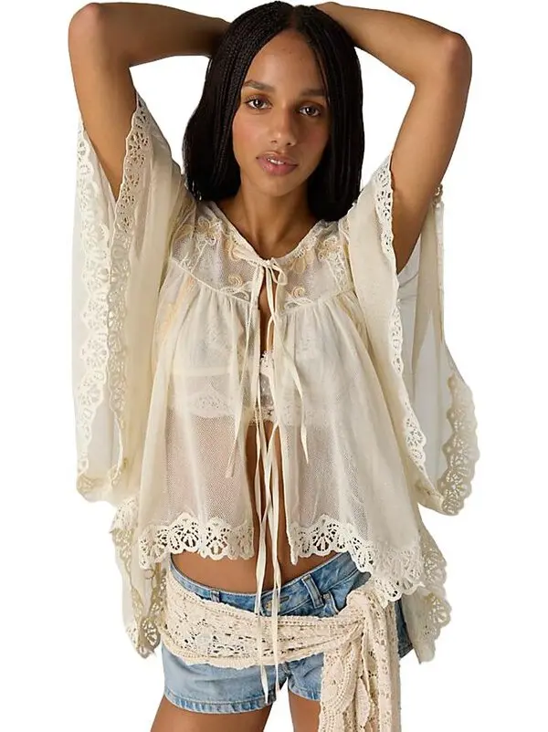 Free People Heritago Poncho Top - Ivory
