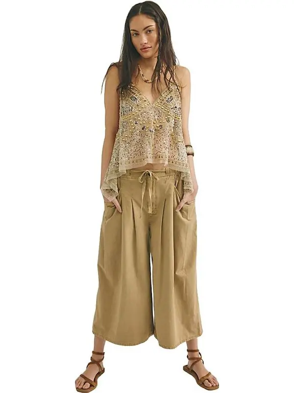 Free People Telluride Wide-leg Cropped Pants - Tannin