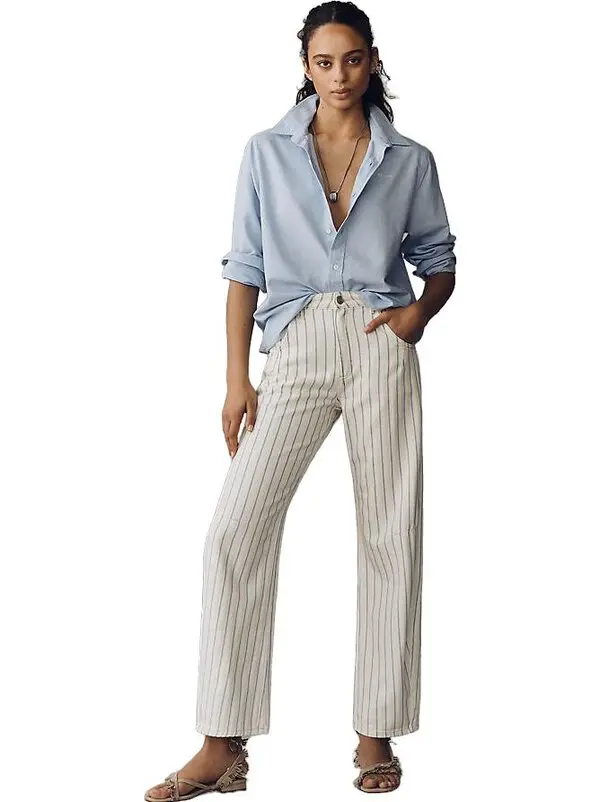 SEVENTY + MOCHI Striped Mid-rise Straight-leg Jeans - White