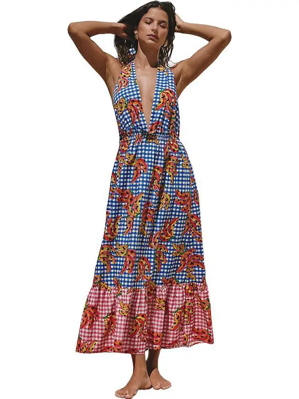Farm Rio X Tiered Cotton Maxi Dress - Banana Vichy
