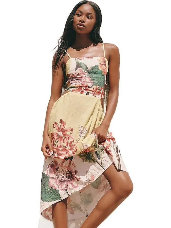 CELANDINE Beaded Midi Dress - Yellow Floral