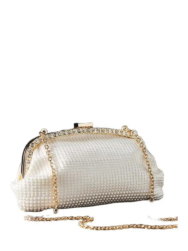 Badgley Mischka Jewel Pearl Studded Clutch - White