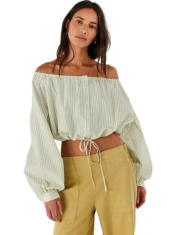 Free People We The Free Antiqua Off-the-shoulder Crop Top - Ivory Combo