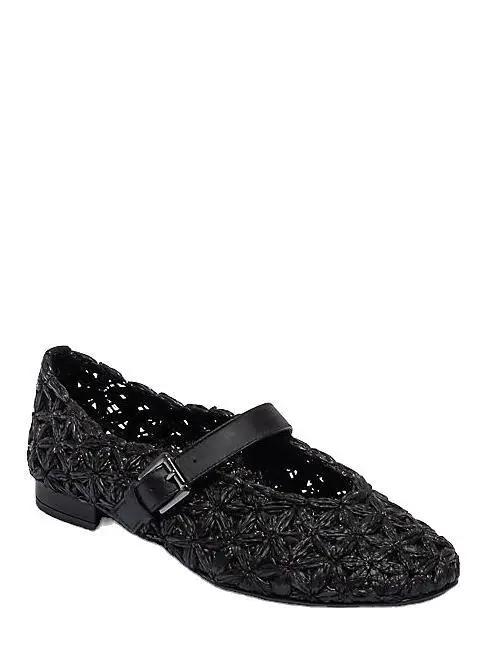 Bernardo Borden Raffia Mary Jane Flats - Black