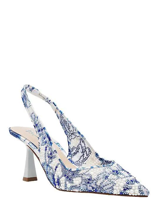Betsey Johnson Beaded Slingback Heels - Blue Pattern