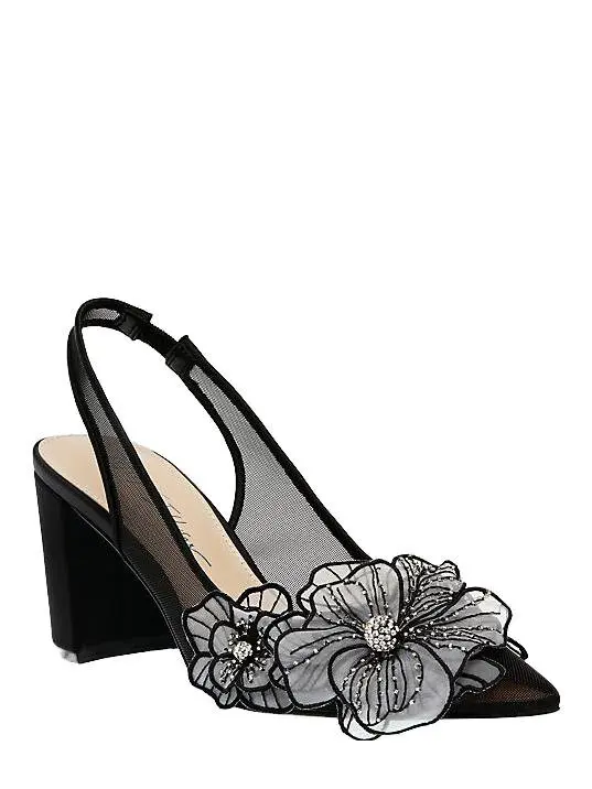 Betsey Johnson Petra Floral Embellished Slingback Heels - Black